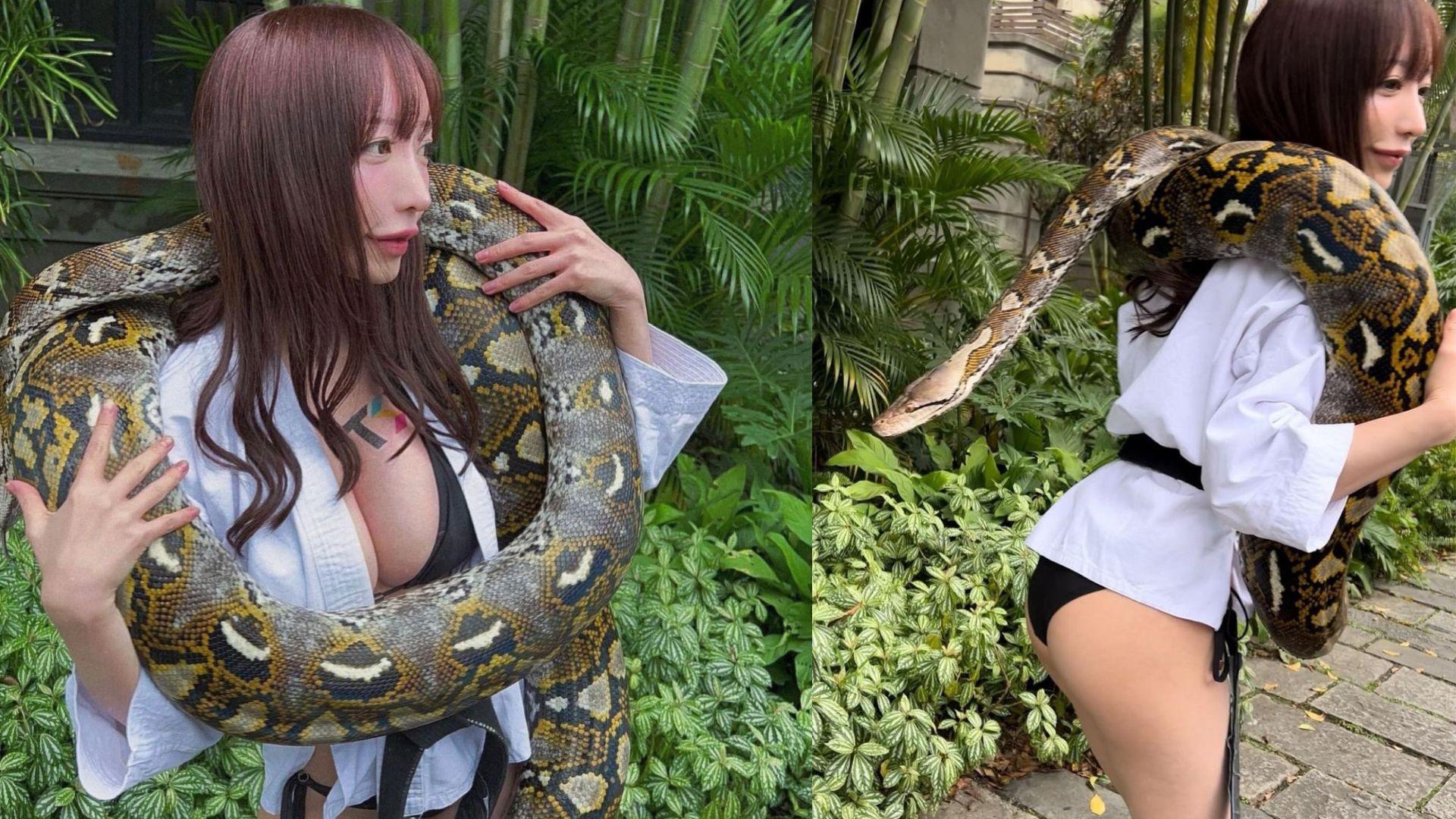 清水藍里膽大過胸 台灣玩蛇曬H Cup上圍 | am730